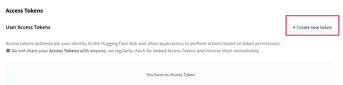 Hugging FaceのToken作成