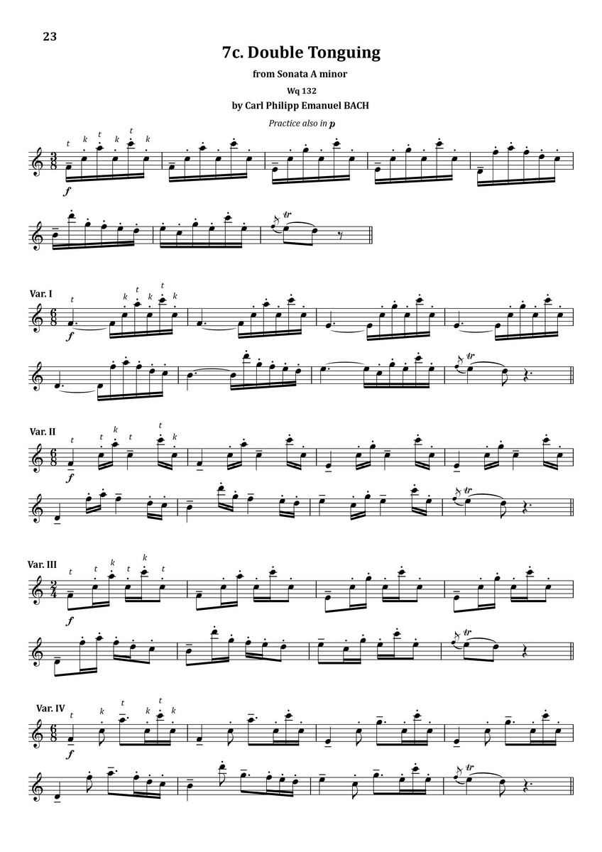 Flexibility 7c : Double Tonguing - C. P. E. Bach - フルート上達の秘伝