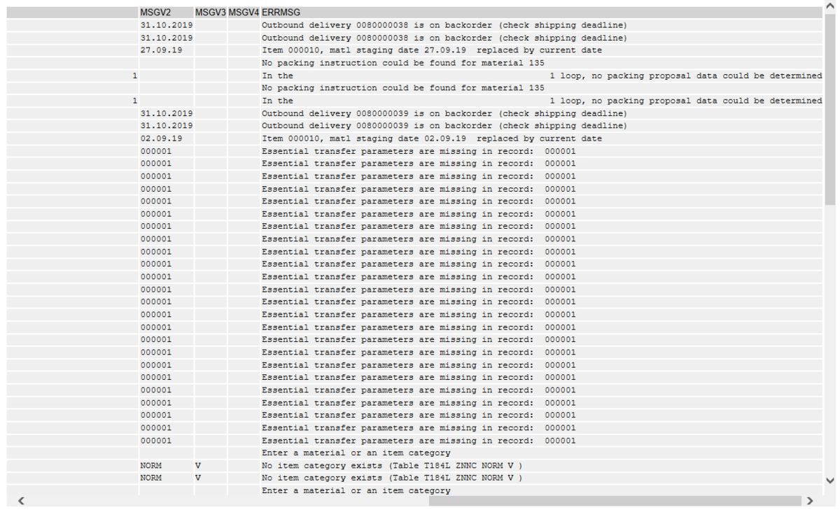 【ABAP】VL10*系の一括処理ログ情報取得後、メッセージテキストを作成する一覧結果 - SAP技術者のサンプルコード置き場