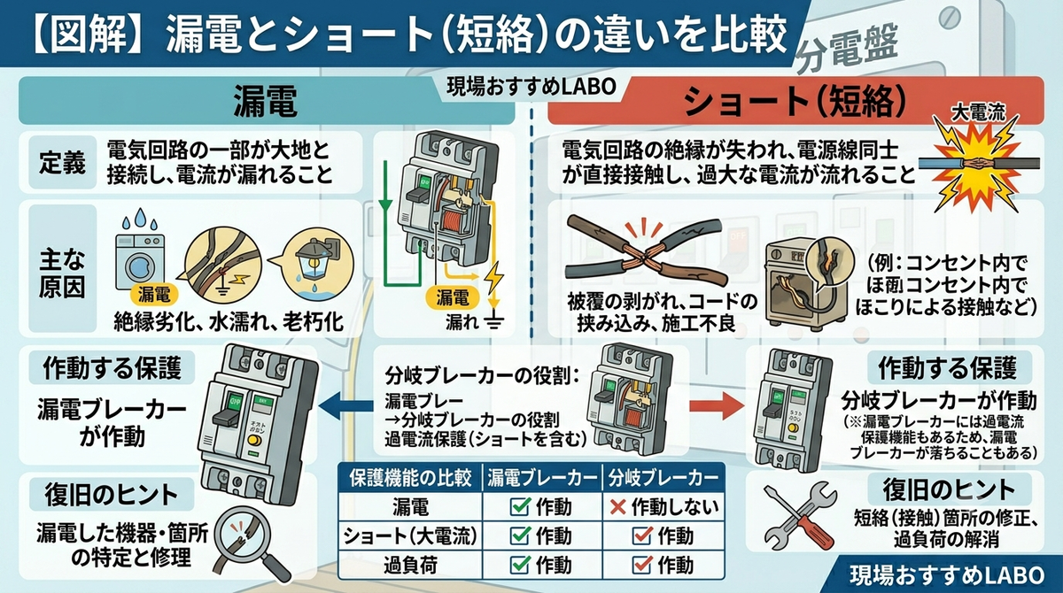【図解】漏電ブレーカーとは？落ちた時の原因と復旧方法をわかりやすく解説 - 現場おすすめLABO