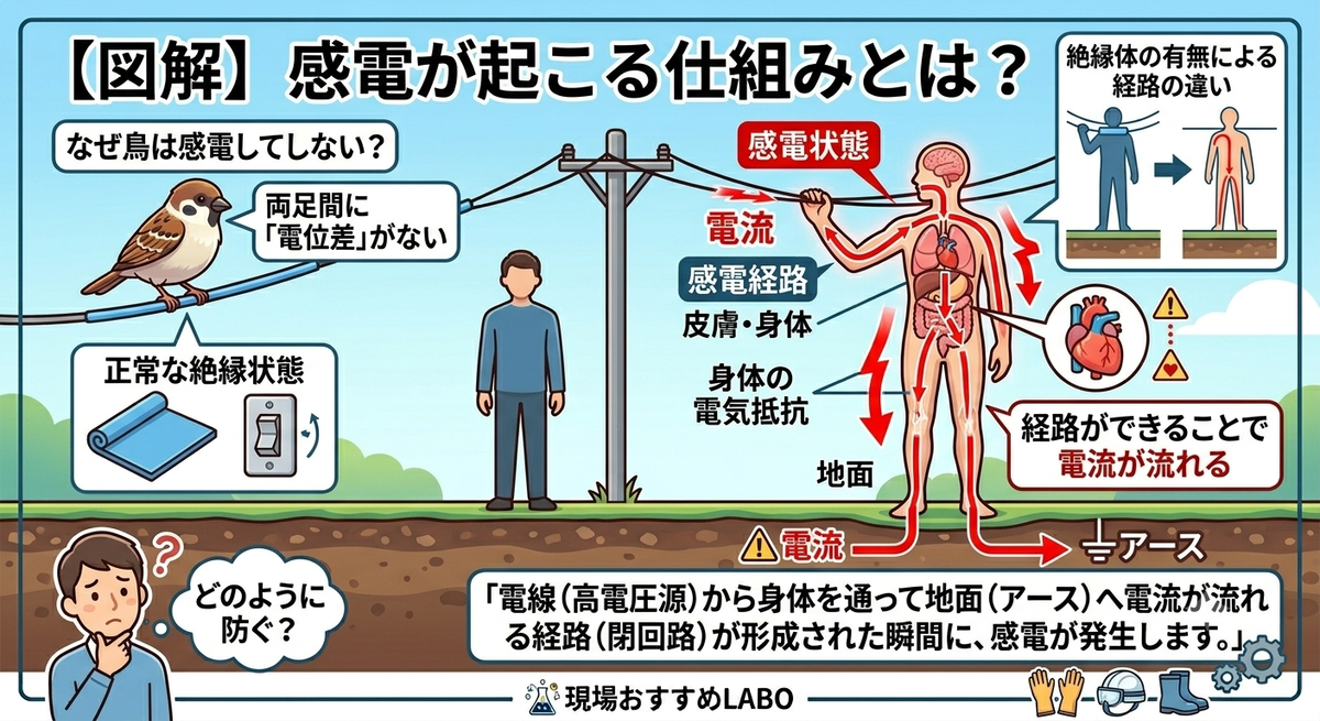 なぜ鳥は電線に止まっても感電しないのか？感電しない仕組みを図解で解説 - 現場おすすめLABO