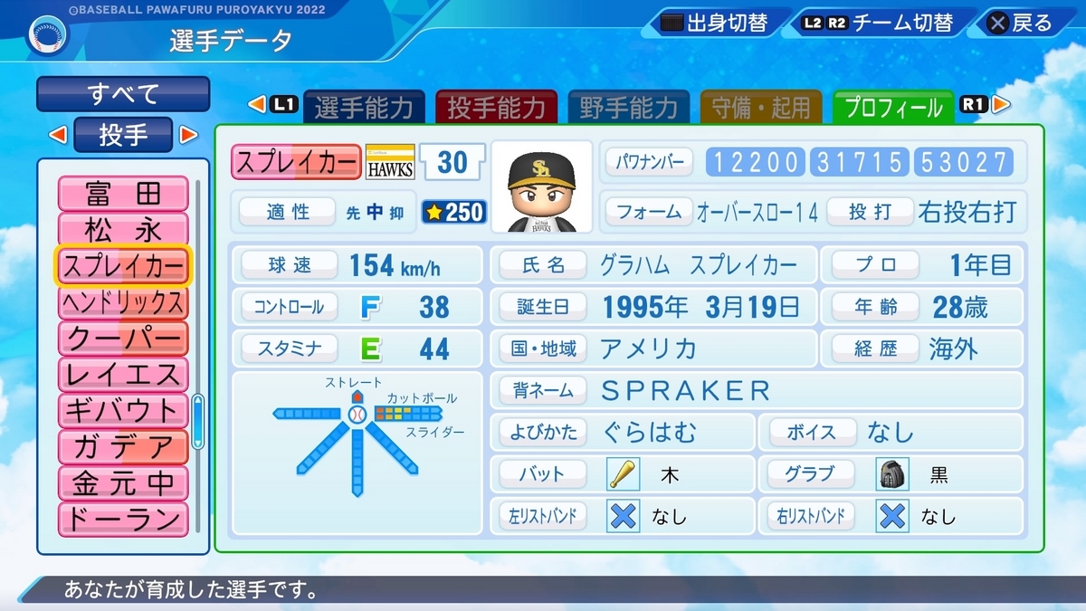 【パワプロ2022・再現】グラハム・スプレイカー（イギリス代表） - パワプロデータ拡張センター