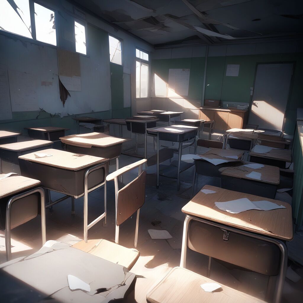 damaged classroom (壊れた教室) by Animagine XL V3.1 - AI生成画像カタログ