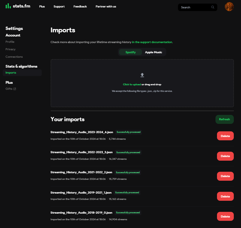 Spotify のストリーミング履歴を Stats.fm にインポートする - マインドパレス