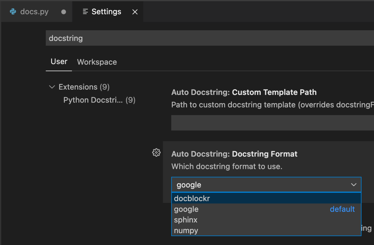 Vscodeの拡張機能でpython Docstringを生成する Gri Blog