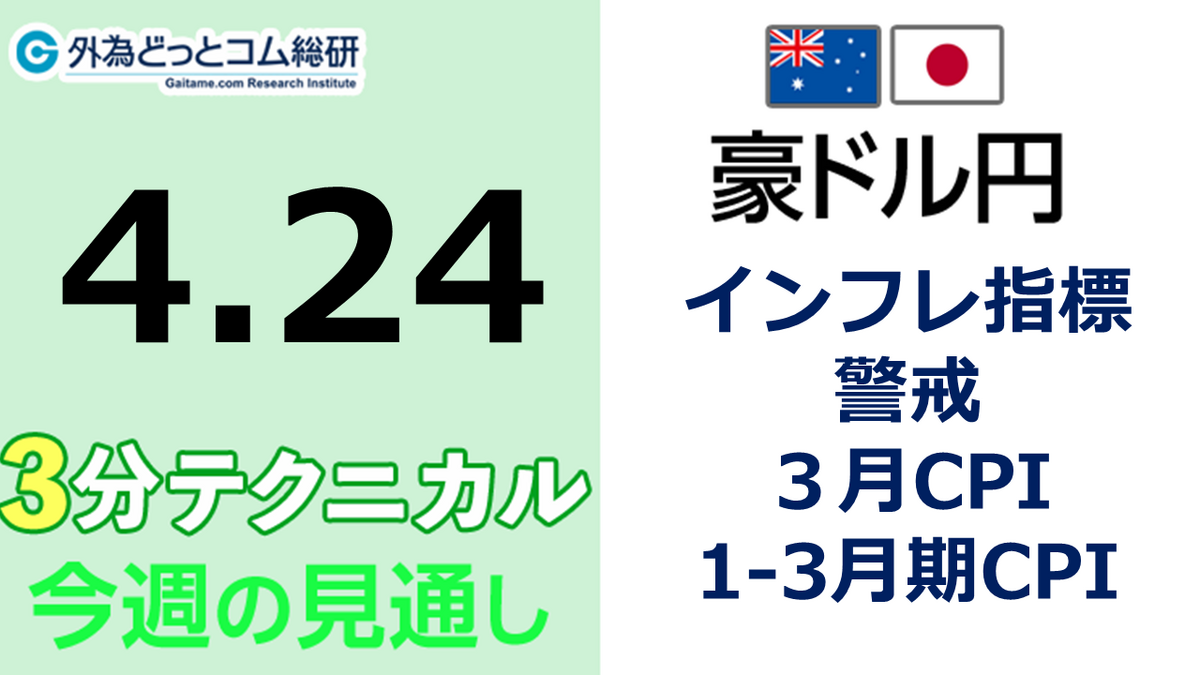 豪ドル/円見通し「 インフレ指標警戒 、3月CPI 、1-3月期CPI」見通しズバリ！3分テクニカル分析 週間見通し 2023年4月24日 - 外為どっとコム マネ育チャンネル