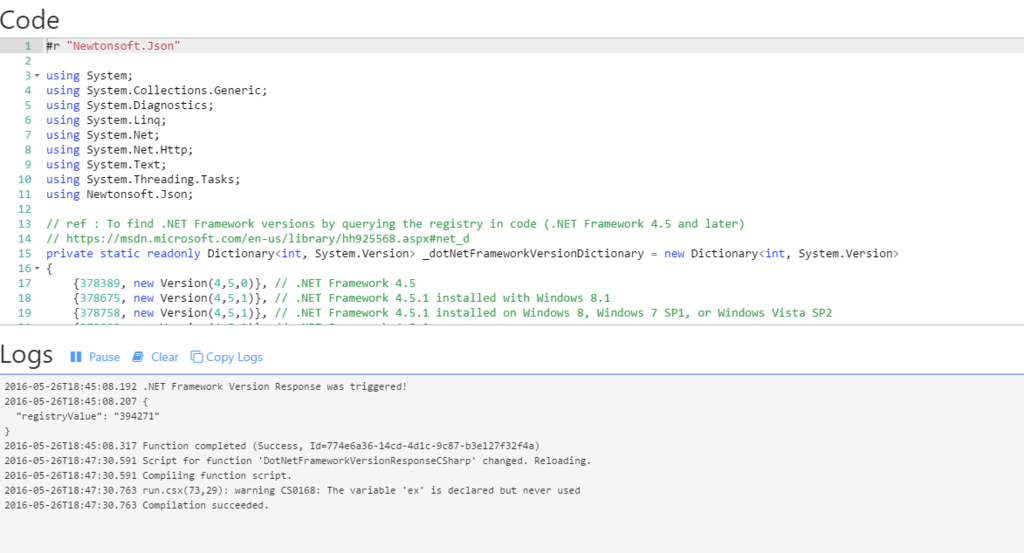 Azure Functions C#でWindowsにインストールされている.NET Frameworkのレジストリバージョンを適切に返してみよう - tech.guitarrapc.cóm