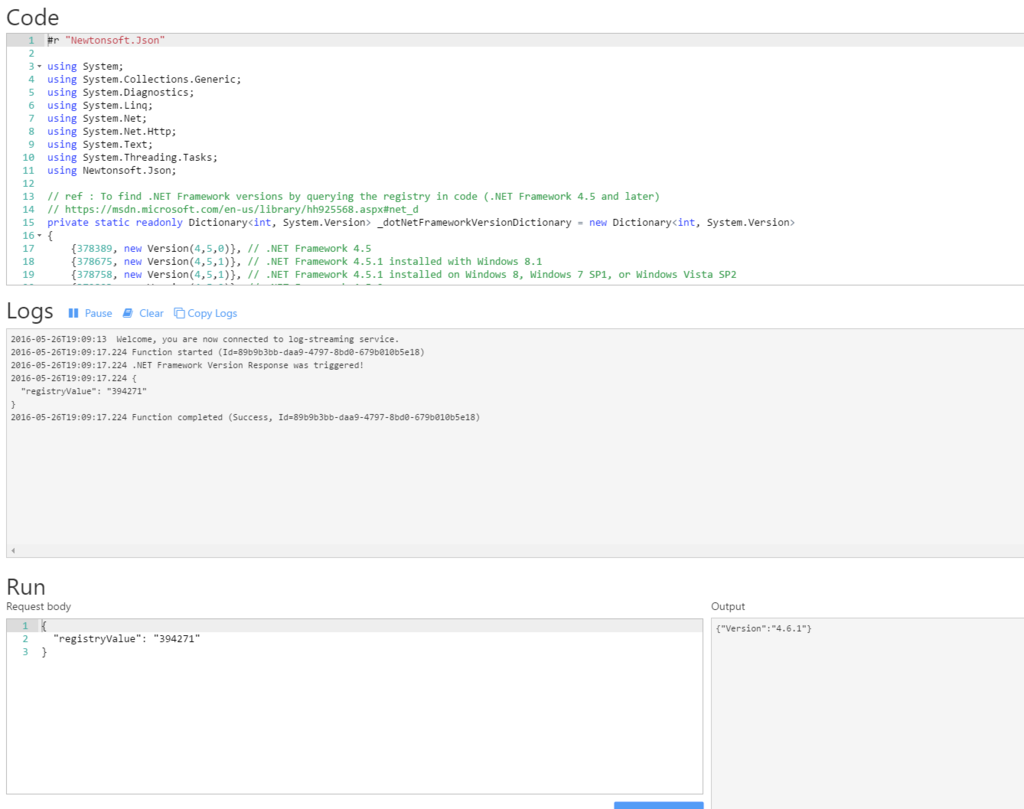 Azure Functions C#でWindowsにインストールされている.NET Frameworkのレジストリバージョンを適切に返してみよう - tech.guitarrapc.cóm