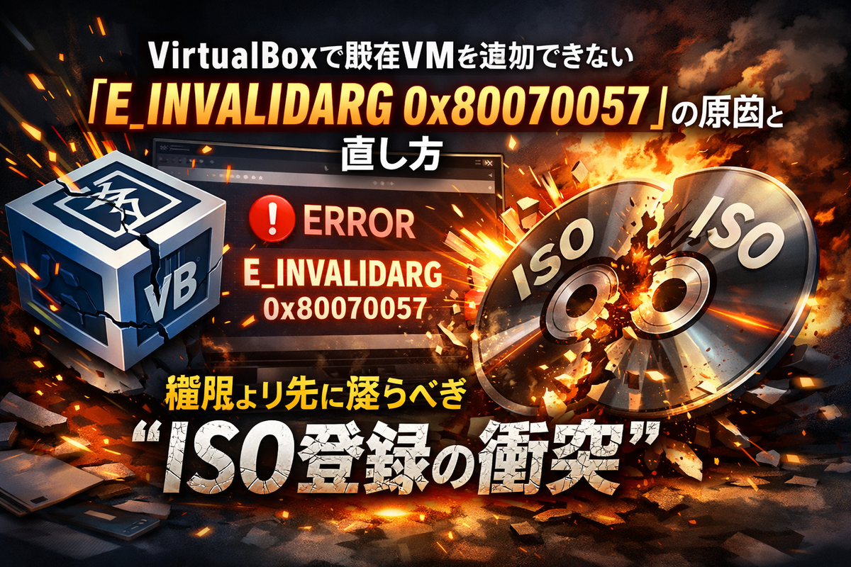 VirtualBoxで既存VMを追加できない「E_INVALIDARG 0x80070057」の原因と直し方：権限より先に疑うべき“ISO登録 ...