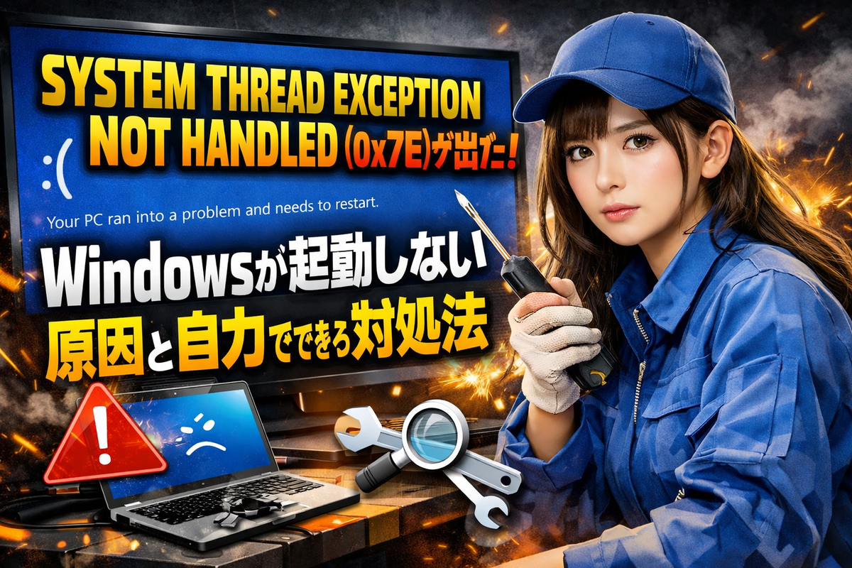 SYSTEM THREAD EXCEPTION NOT HANDLED (0x7E) が出て Windows が起動しないときの原因と自力で ...