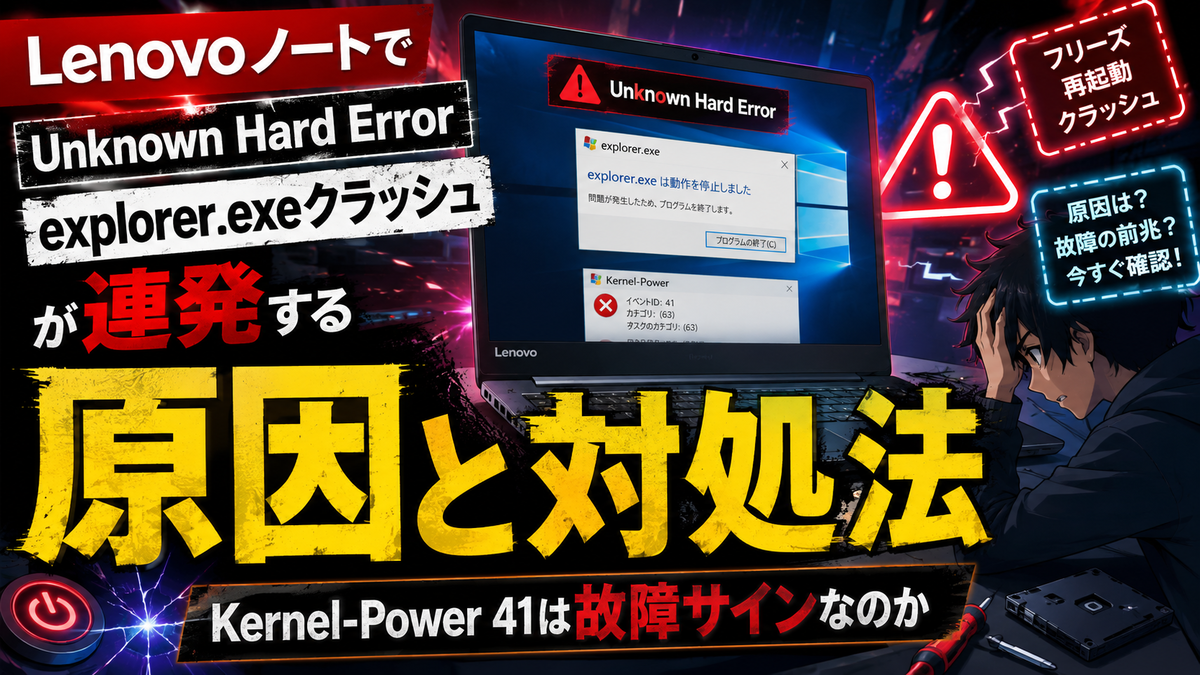Lenovoノートで「Unknown Hard Error」とexplorer.exeクラッシュが連発する原因と対処法｜Kernel ...