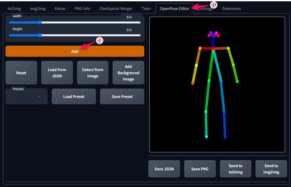 Stable diffusionのOpenPose Editorを使ってみた - あすたるえごの備忘ログ