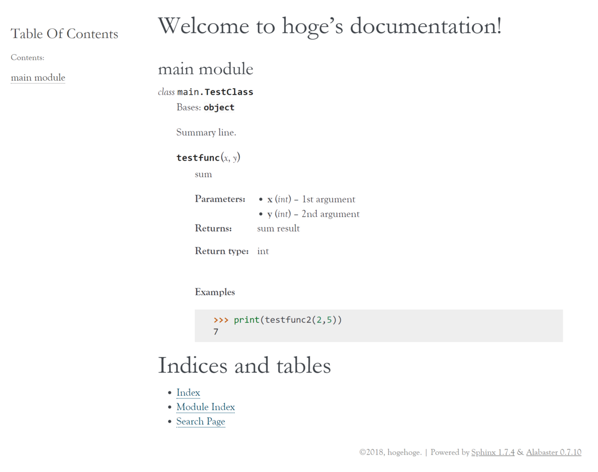 【Sphinx】Pythonドキュメントをdocstringから良い感じに作成する - hesma2’s blog