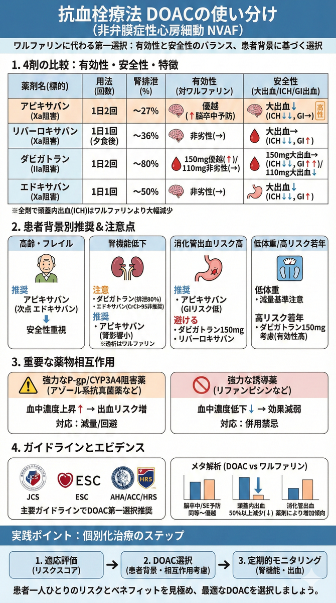 非弁膜症性心房細動におけるDOAC使い分け：最新エビデンス - 医知創造ラボ ～脳神経内科医がAIで紡ぐ最新医療情報～