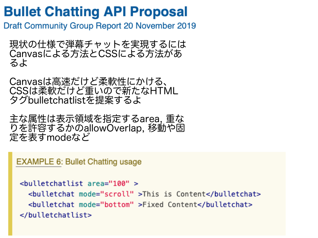 Bullet Chatting: 弾幕コメントのW3Cプロポーザル - algonote