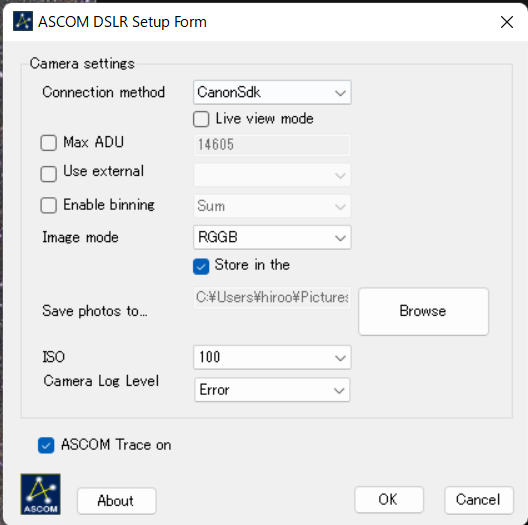 SharpCapでPentaxKPをASCOM Camera Driver For DSLRで使う（備忘録） - お気楽天体観測