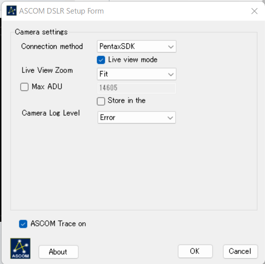 SharpCapでPentaxKPをASCOM Camera Driver For DSLRで使う（備忘録） - お気楽天体観測