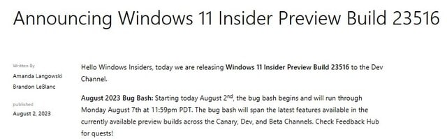 Windows 11 Dev チャンネルに Build 23516.1000 が配信されてきました。 - 私のPC自作部屋