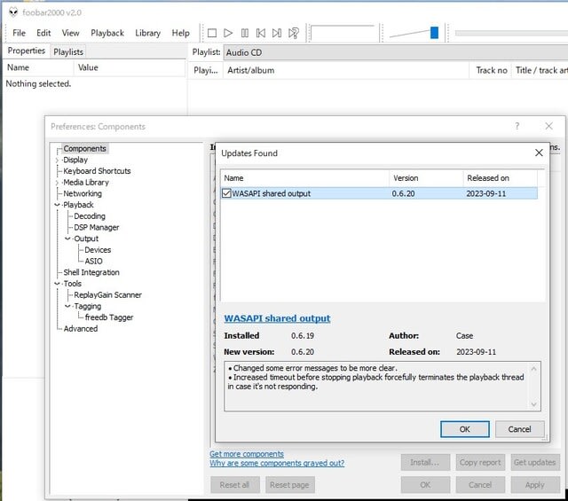 foobar2000 のコンポーネント WASAPI shared output バージョン 0.6.20 がリリースされました。 - 私のPC自作部屋