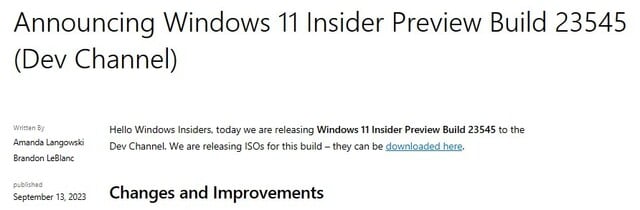 Windows 11 Dev チャンネルに Build 23545.1000 が降りてきました。 - 私のPC自作部屋