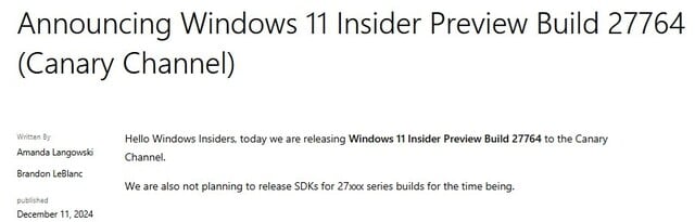 Windows 11 Canary チャンネルに Build 27764.1000 が配信されてきました。 - 私のPC自作部屋