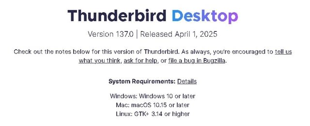 Thunderbird version 137.0 がリリースされました。 - 私のPC自作部屋