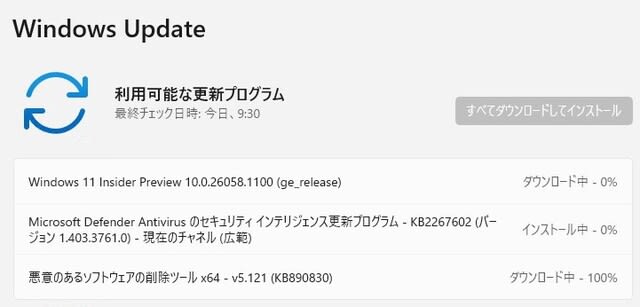 Windows 11 Dev チャンネルに Build 26058.1100 が配信されてきました。 - 私のPC自作部屋