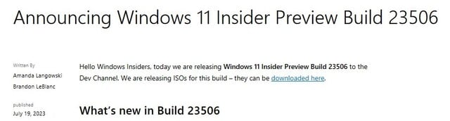Windows 11 Dev チャンネルに Build 23506.1000 が配信されてきました。 - 私のPC自作部屋