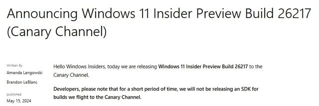 Windows 11 Canary チャンネルに Build 26217 が配信されてきました。 - 私のPC自作部屋