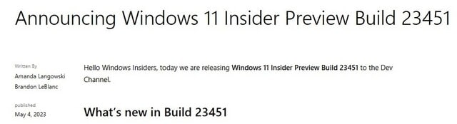 Windows 11 Dev チャンネル に Build 23451.1000 が配信されてきました。 - 私のPC自作部屋