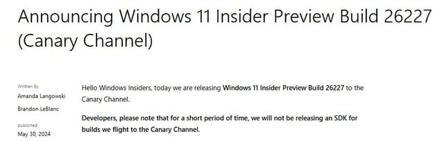 windows 11 Canary チャンネルに Build 26227.5000 が配信されてきました。 - 私のPC自作部屋
