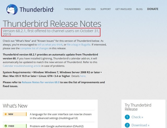 メールアプリ "Thunderbird Version 68.2.1" がリリースされたので、アップデートしました。 - 私のPC自作部屋
