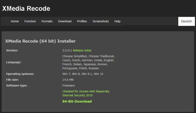 XMedia Recode バージョン 3.5.0.1 がリリースされていました。 - 私のPC自作部屋