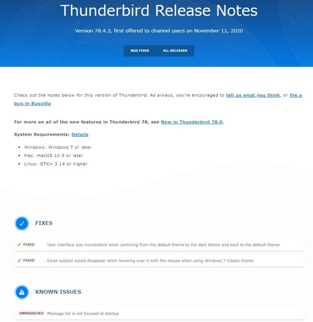 Thunderbird バージョン 78.4.3 がリリースされました。 - 私のPC自作部屋