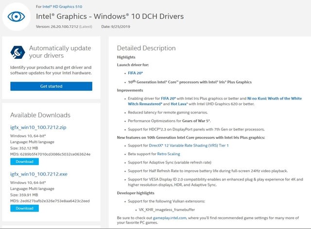 Intel Graphics - Window10 DCH Driver バージョン 26.20.100.7212 がリリースされていました ...
