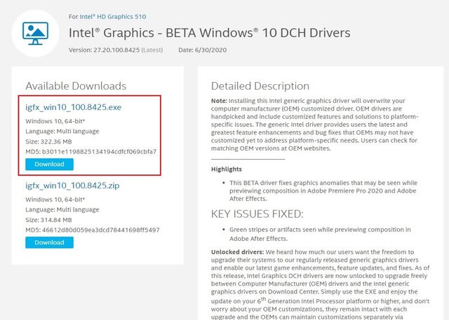 Intel Graphics - BETA Windows 10 DCH Deivers Version:27.20.100.8425 がリリースされました。 - 私のPC自作部屋