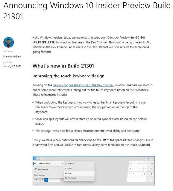 Windows 10 Insider Preview Build 21301 がリリースされました。 - 私のPC自作部屋