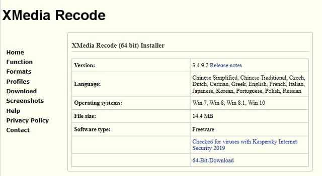 XMedia Recode バージョン 3.4.9.2 がリリースされました。 - 私のPC自作部屋
