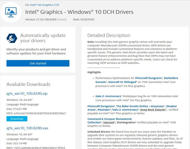Intel HD Graphics Driver version 27.20.100.8280 が出ました。 第6世代以降CPUに対応してい ...