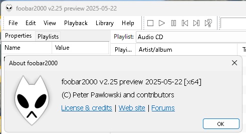 foobar2000 v2.25 preview 2025-05-22 がリリースされました。 - 私のPC自作部屋