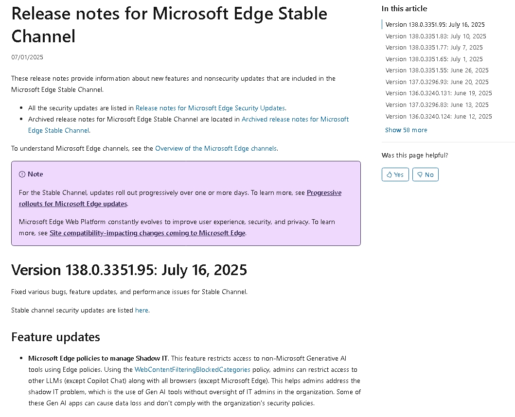 Microsoft Edge Stable チャンネルに バージョン 138.0.3351.95 が降りてきました。 - 私のPC自作部屋
