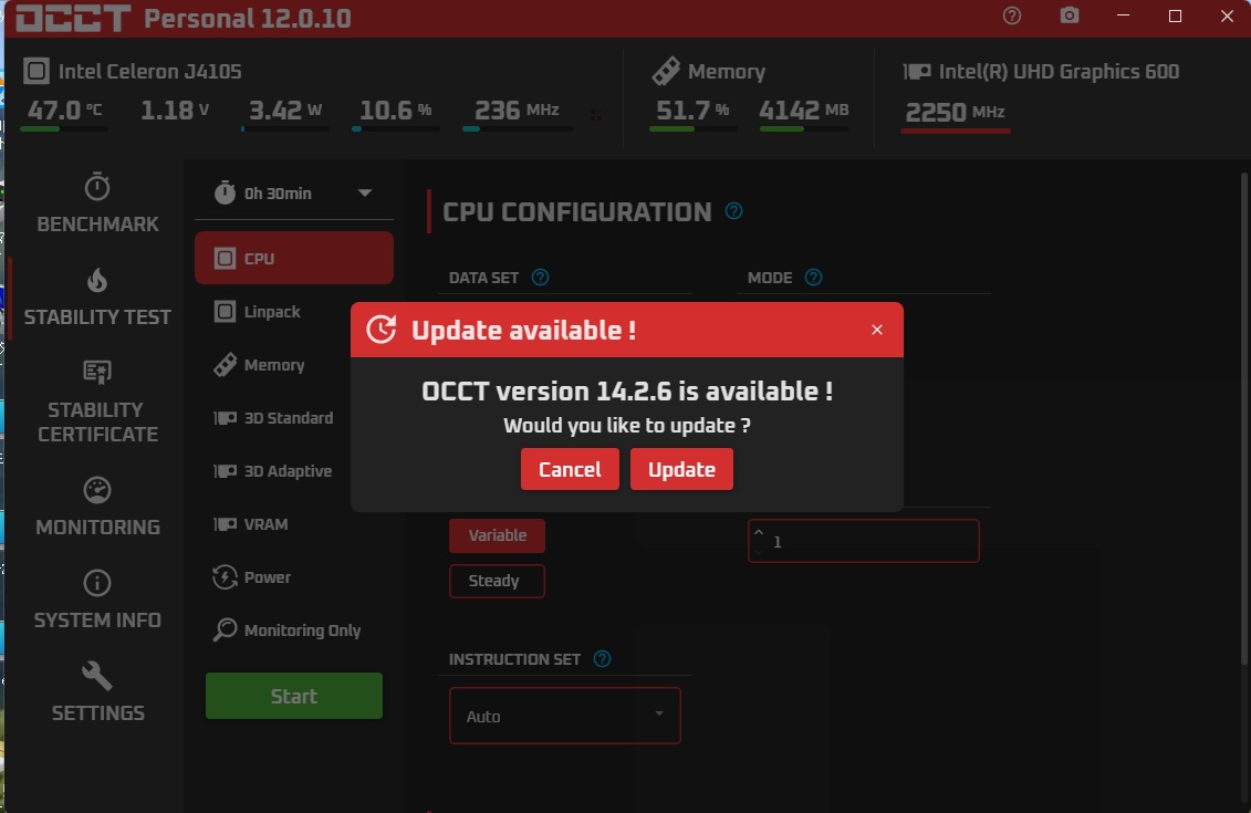 Windows 11 バージョン 25H2 で OCCT version 14.2.6 にアップデートしたら 起動できなくなりました。 - 私のPC自作部屋