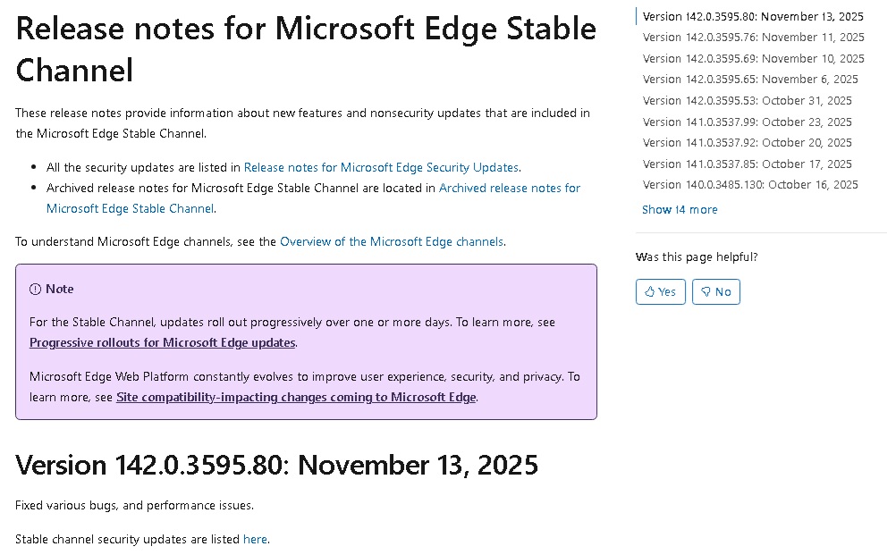 Microsoft Edge Stable 142.0.3595.80 が降りてきました。 - 私のPC自作部屋