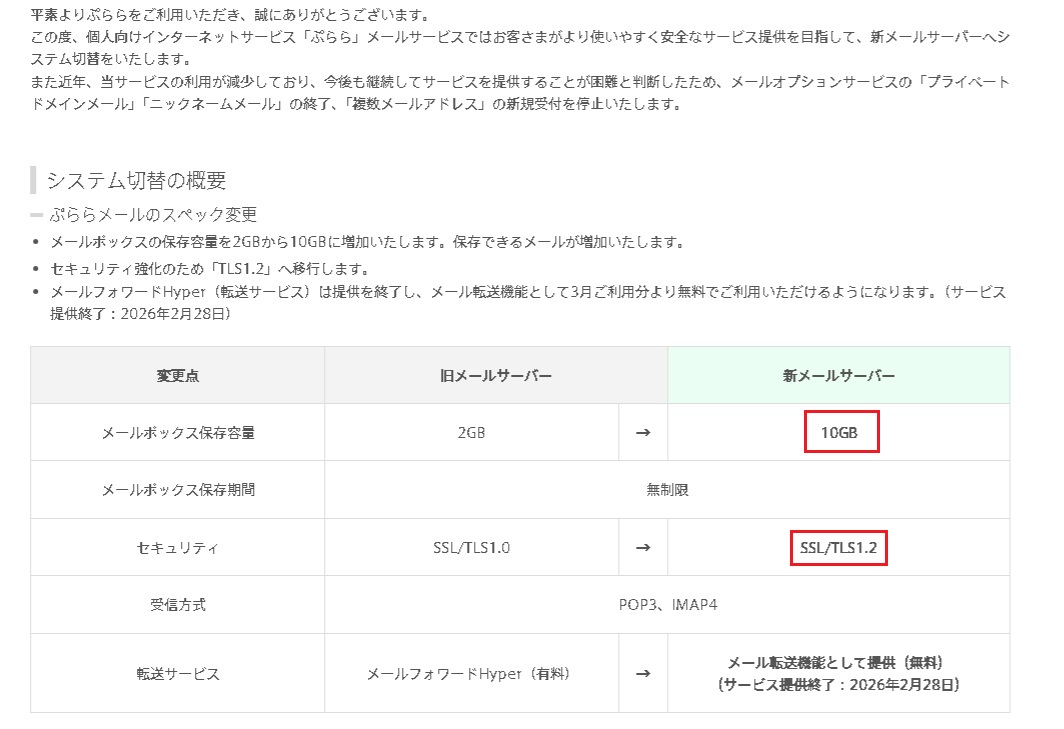 ぷららメールシステム が 2026年3月26日 で切り替えとなり、過去のメールが見れなくなるようで、残しておきたいメールを保存しておきました ...