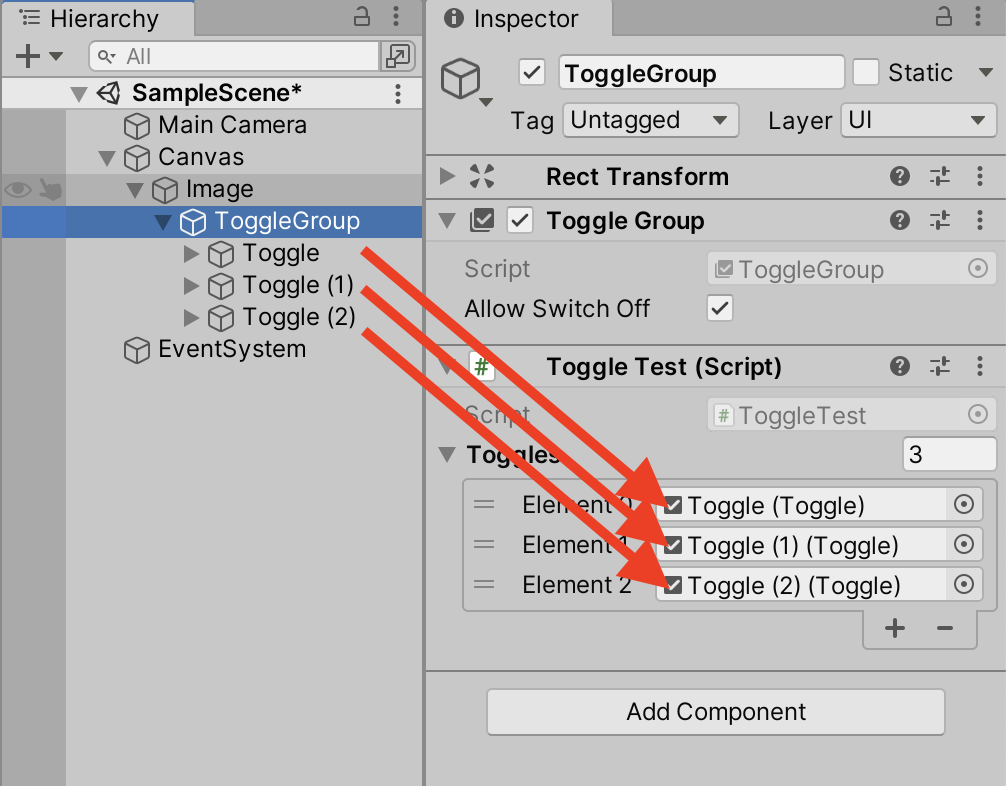 【Unity】uGUI Toggleの使い方, スクリプトからの操作, タブ機能の実装 - Unity(C#)初心者・入門者向けチュートリアル ひよこのたまご