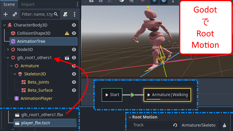 【Godot 4.3 Root Motion Animation】.glb はどっちにしてもズレるっぽい - 俺にもできた Godot 4.x