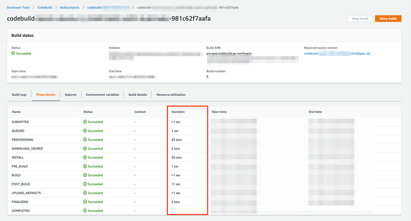 AWS CodeBuild 処理時間の確認方法 - vague memory