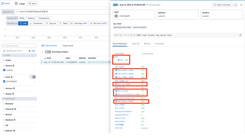Datadog Logs 特殊文字をキーに含むJSONを処理する - vague memory