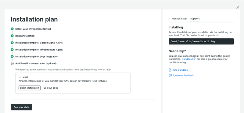 New Relic infrastructure agent の guided install には User key も必要 - vague memory
