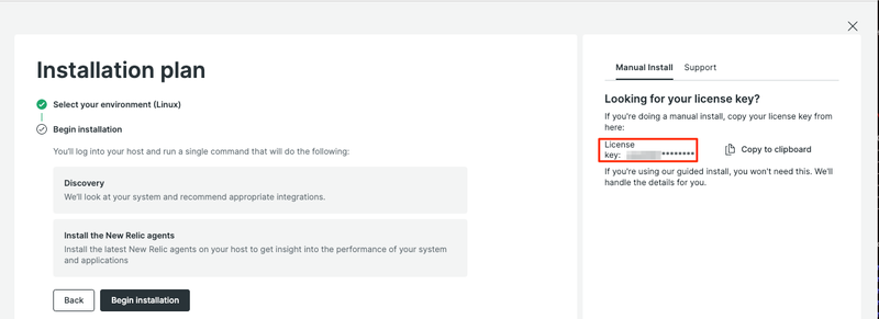 New Relic infrastructure agent の guided install には User key も必要 - vague memory